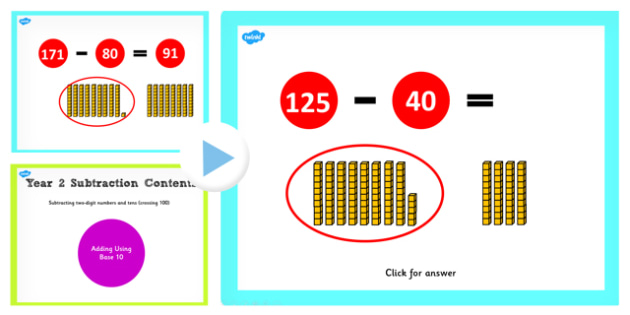 Y2 Subtracting 2 Digit Numbers Cross 100 10s Base Ten PowerPoint