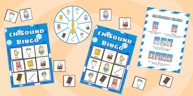 ch Sound Bingo Game with Spinner (teacher made)