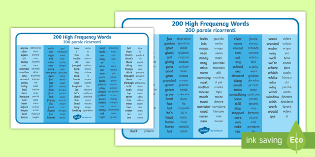 200 High Frequency Words Word Mat - Italian / English - 200 High Frequency