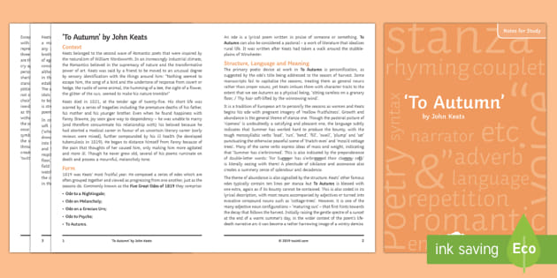 GCSE Poetry Notes for Study - To Autumn