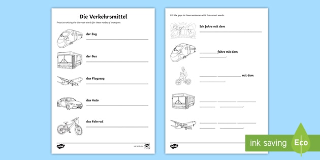 Transport and Travel Worksheet / Worksheet German