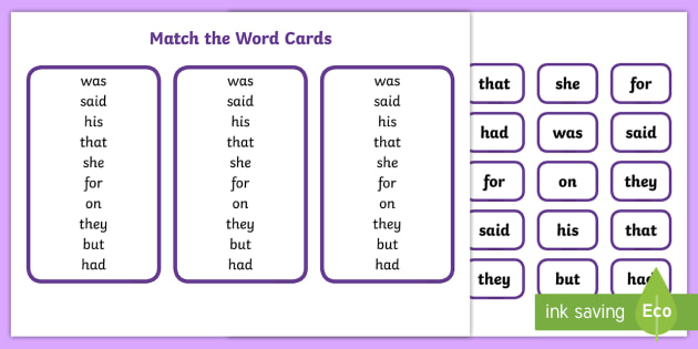 Match the Words (High Frequency 2) Peg Game (teacher made)
