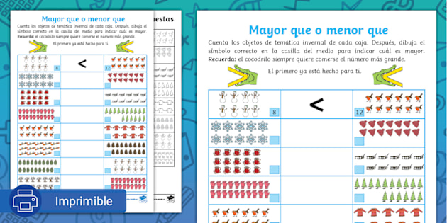 Mayor Que Menor O Igual A Hojas De Trabajo