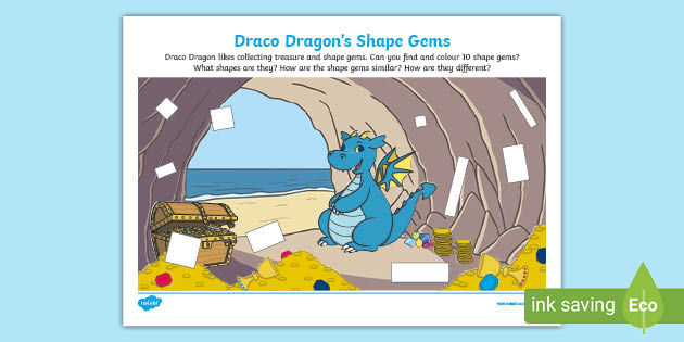 👉 Draco Dragon's Gems Shapes with 4 Sides Worksheet