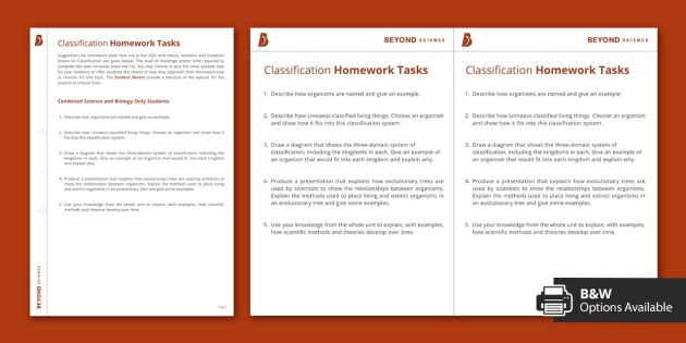 Classification Homework and Revision Tasks (teacher made)
