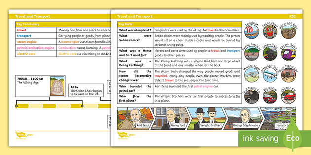 KS1 History Knowledge Organiser: Travel and Transport