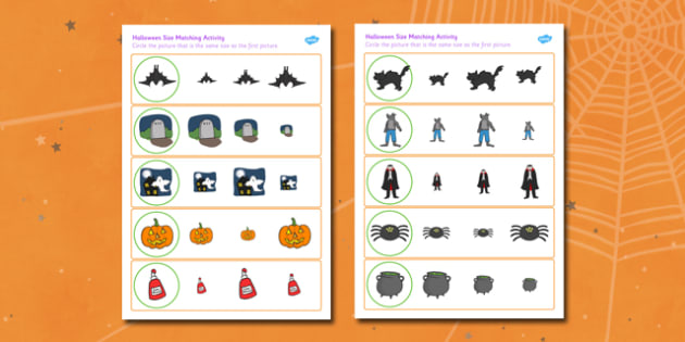 Halloween Size Matching Worksheets - halloween, size, match