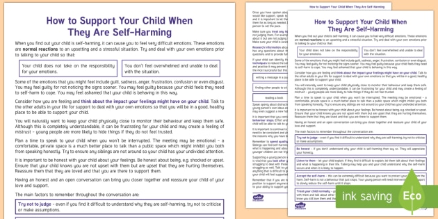 Self-Harm Resources for Parents | Easy to Print | Twinkl
