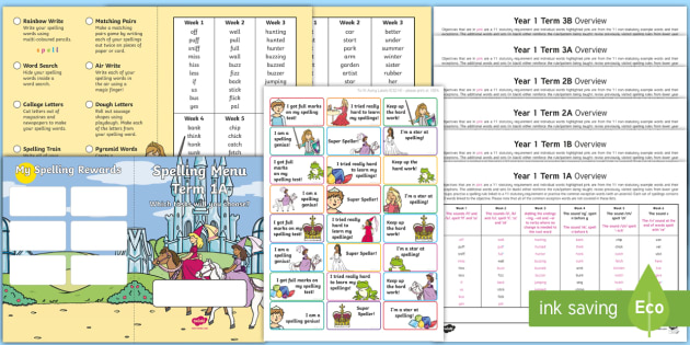 Year 1 Princess Themed Spelling Menu Pack (teacher made)