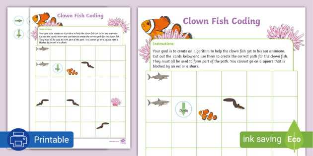 Clown Fish Coding Activity Sheet | Intermediate Phase