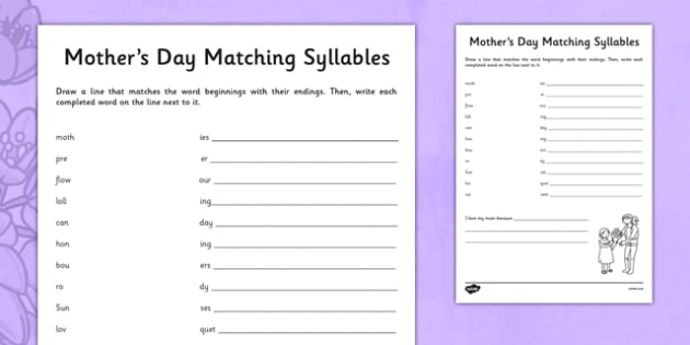 Mother's Day Matching Activity: Syllables | Primary Resource