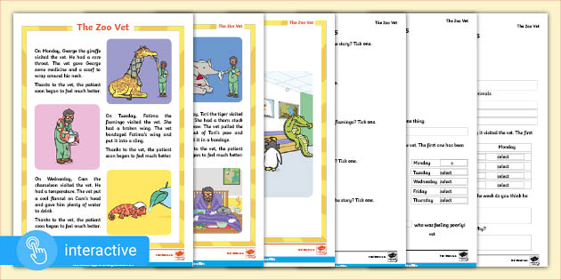 Interactive PDF The Zoo Vet Differentiated Reading Comprehension Year 1