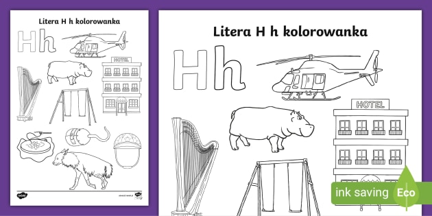 Litera H | Kolorowanka z literą h | Spółgłoski