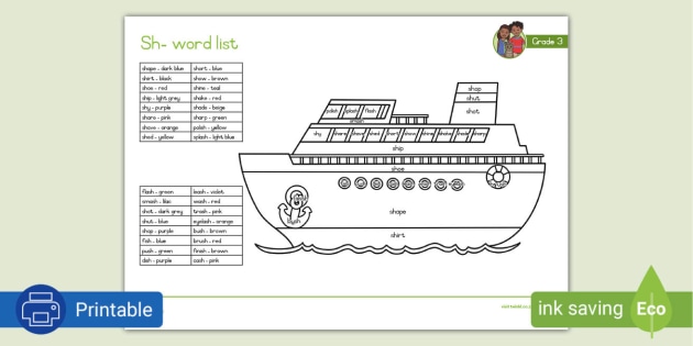 Grade 3 Phonics sh- -sh Ship Colour by Word (teacher made)