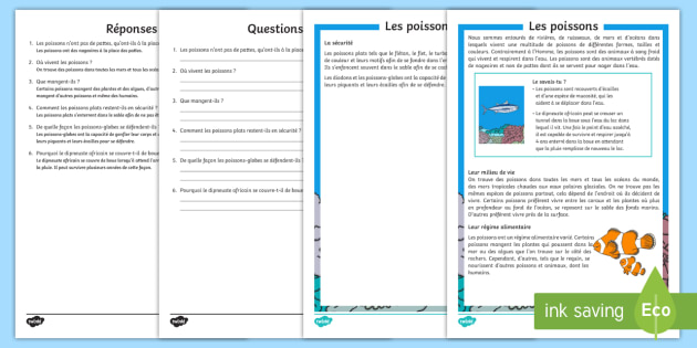 Compréhension écrite : Les poissons (teacher made)