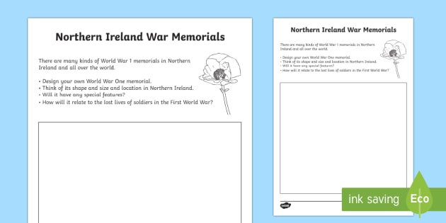 World War 1 Memorials in Northern Ireland Read and Draw Worksheet ...
