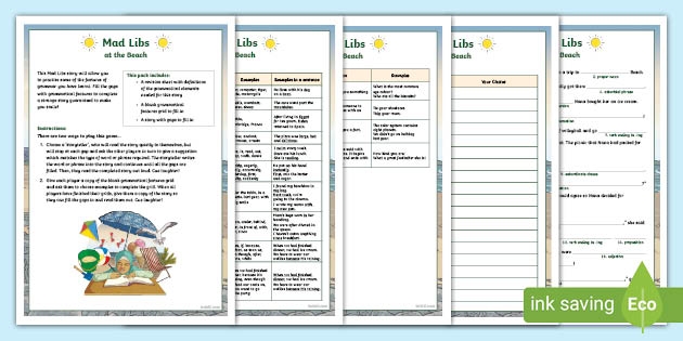 Year 4 Mad Libs: At the Beach (teacher made)