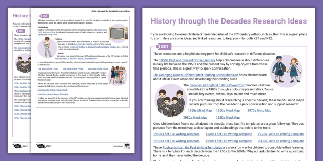 History Through the Decades Research Ideas (teacher made)