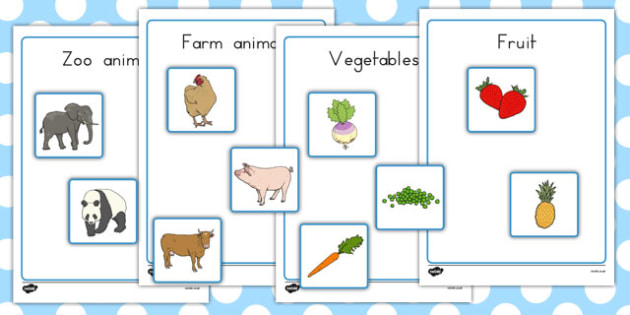 Fruit Vegetables Farm Animals And Zoo Animals Sorting Activity No Visual