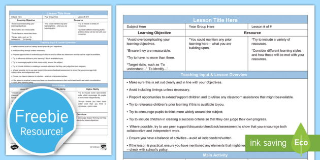 FREE Guided Secondary Lesson Plan Template Editable Proforma