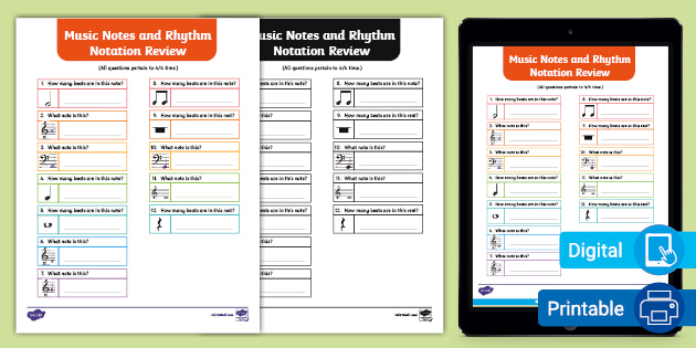 Music Notes and Rhythm Notation Review (teacher made)