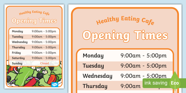 Healthy Eating Cafe Role Play Opening Times - healthy eating caf