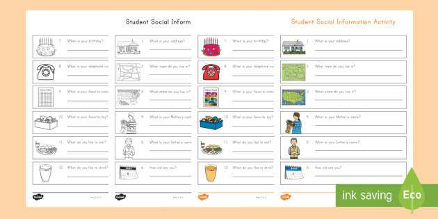 Student Social Information Activity (teacher made)