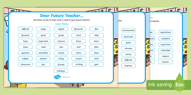 Dear Future Teacher Word Mats (teacher made)