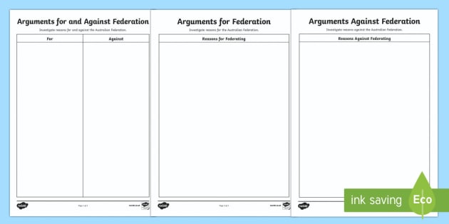 Australian Federation Reasons for and against Worksheet