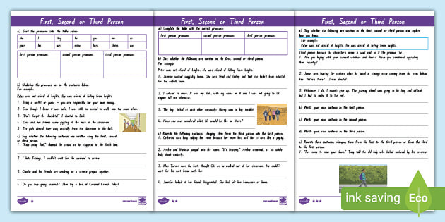 Writing In First Second And Third Person Worksheets