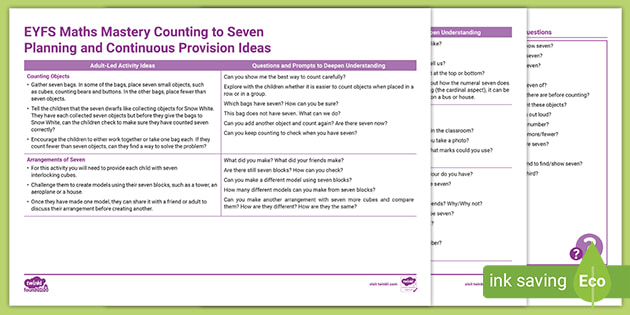 👉 EYFS Maths Mastery Counting to 7 Planning and Continuous Provision Ideas