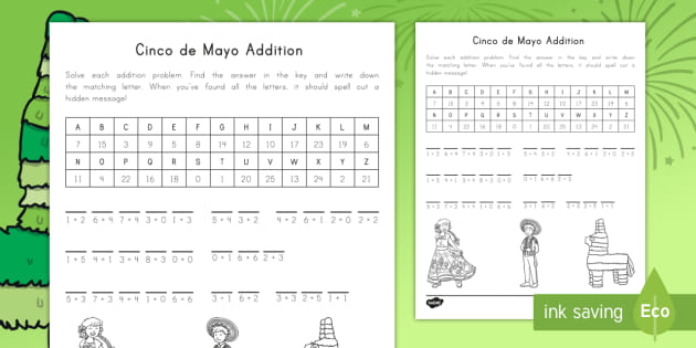 Cinco de Mayo Addition Activity - Reveal the Riddle | Twinkl