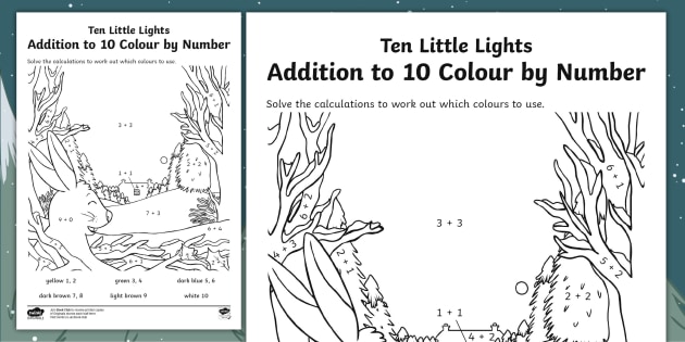 Ten Little Lights Addition to 10 Color by Number