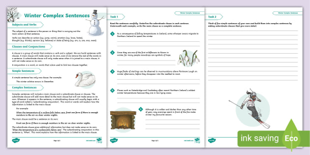 Complex Sentences Activity Sheets Winter (Teacher-Made)