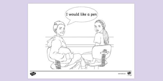 I Would Like a Pen Colouring | Colouring Sheets