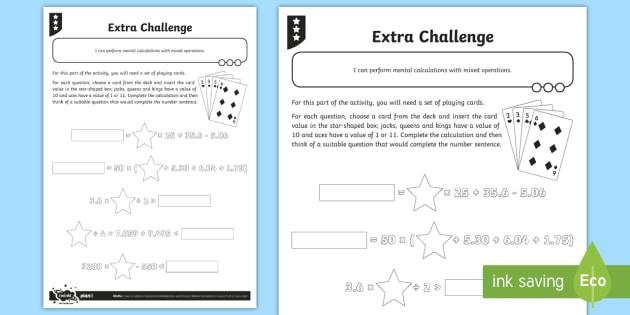 Mental Calculation with Mixed Operations Worksheet / Worksheet