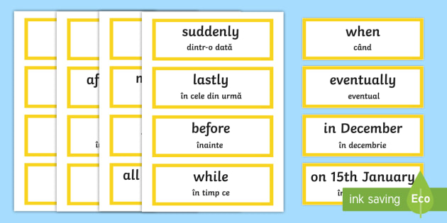Time Conjunctions Word Cards English/Romanian - Time Connectives Word Cards