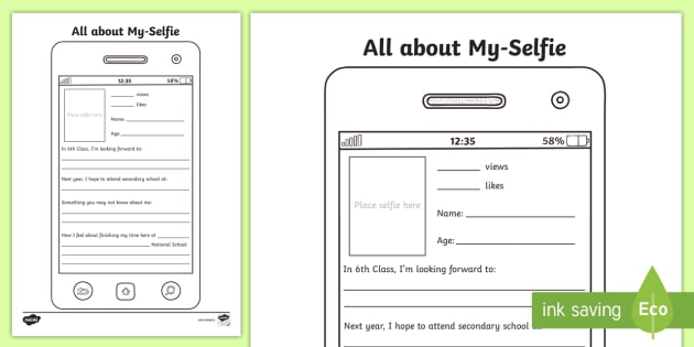 6th Class All About My-Selfie Worksheet / Activity Sheet - all