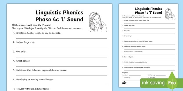 Linguistic Phonics Phase 4c 'l' Sound Word Worksheet