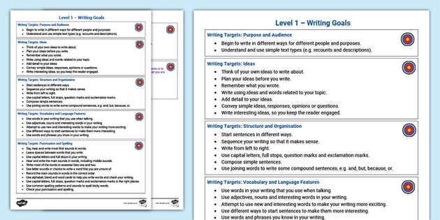 Editable Writing Goals - Level 1