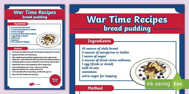 Wartime Bread Pudding Recipe (Teacher-Made)