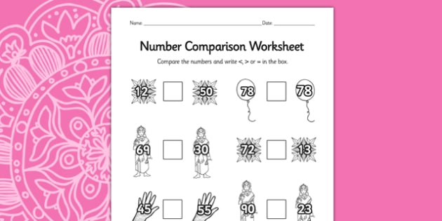 Diwali Number Comparison Worksheets