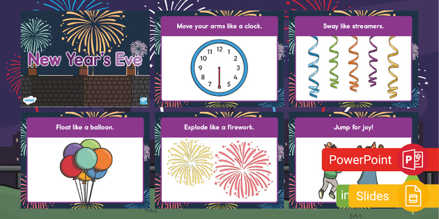 New Year's Eve Gross Motor Activity - PowerPoint & Google Slides