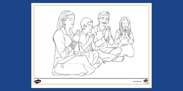 People Praying Colouring Sheet | Colouring Sheets