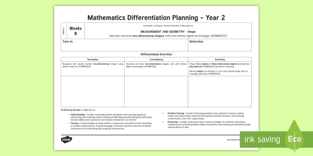 Year 2 2D Shape Mathematics Differentiated Plan
