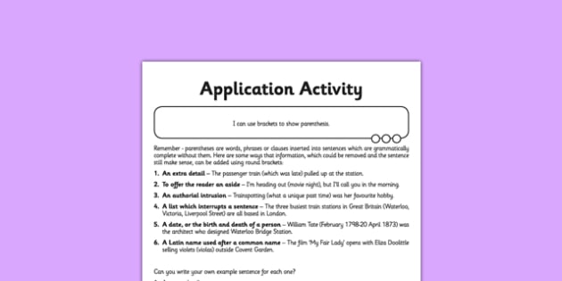 Brackets Application Worksheet / Worksheet