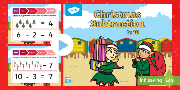 Christmas Subtraction to 10 PowerPoint (teacher made)