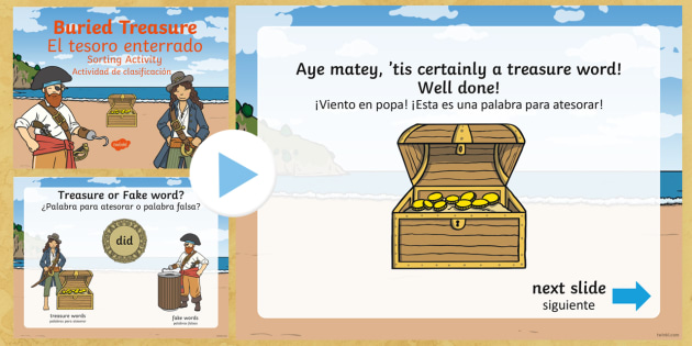 Pirate Buried Treasure Sorting Activity PowerPoint - English / Spanish ...