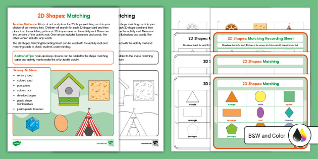 2D Shapes Sensory Bin Differentiated Matching Activity Mats