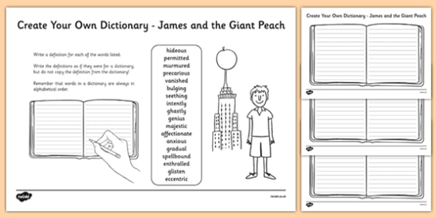 James and the Giant Peach Key Vocabulary Create Your Own Dictionary